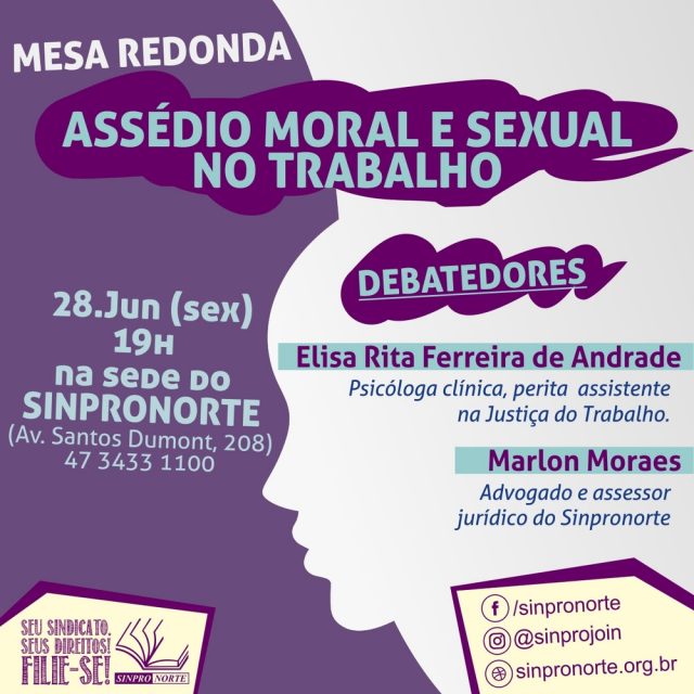 Sinpronorte: Mesa redonda sobre assédio moral e sexual no trabalho – CONTEE