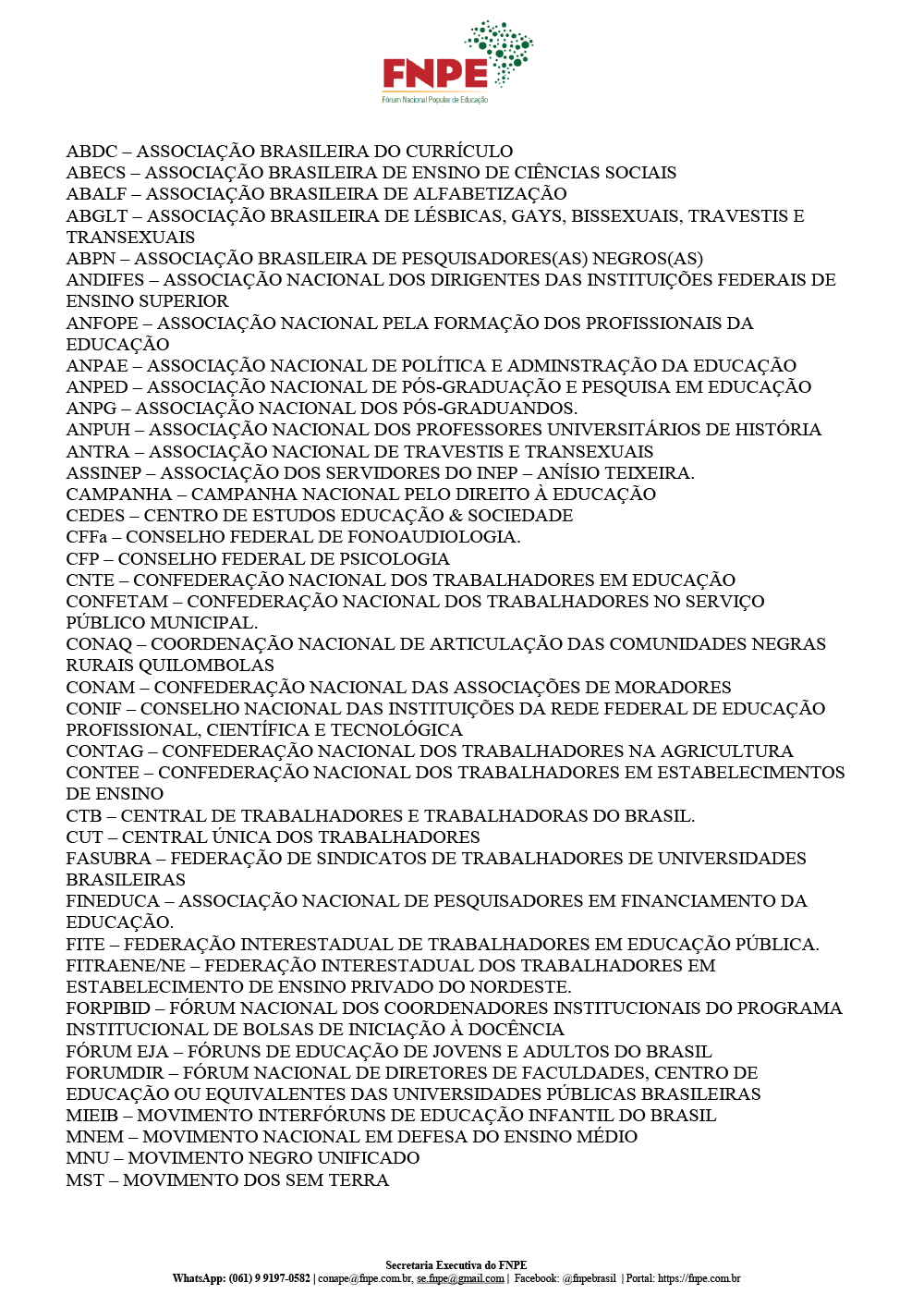 FNPE: Nota pública sobre equipe de transição de governo – CONTEE
